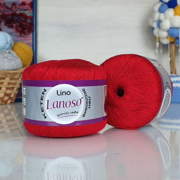 Пряжа Lino Lanoso - 956 (красный), 50% лен, 50% вискоза, (50г, 175м ...