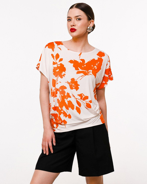 Футболка SAHAR art lab, размер 42, 44, цвет кремовый, оранжевый, 70% вискоза, 25% полиэстер, 5% ...