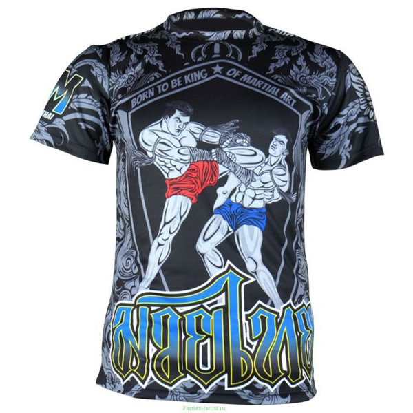 Футболка BORN TO BE MUAY THAI, размер 48, цвет черный, серый, 100% ...
