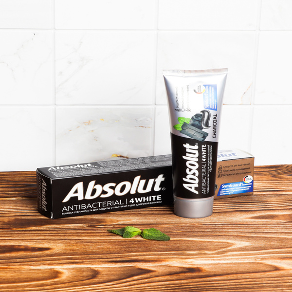 Гелевая зубная паста Absolut Antibacterial 4white, Charcoal, 110 г ...