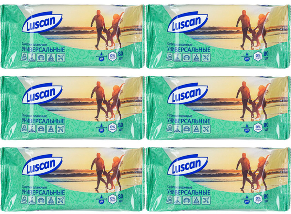 Luscan Влажные салфетки Универсальные, 80 шт, 6 уп - купить с доставкой по выгодным ценам в ...
