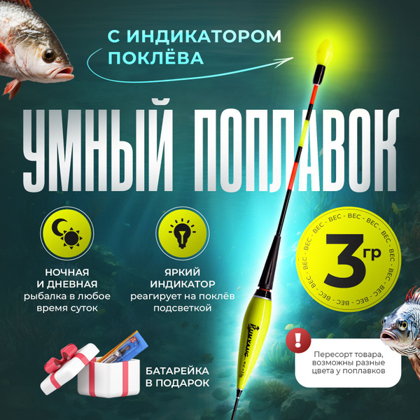 Умный поплавок светящийся для рыбалки с индикатором поклевки 3 грамма ...