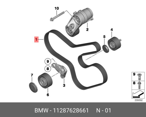 Ремень поликлиновый BMW 11 28 7 628 661 - BMW арт. 11 28 7 628 661 ...
