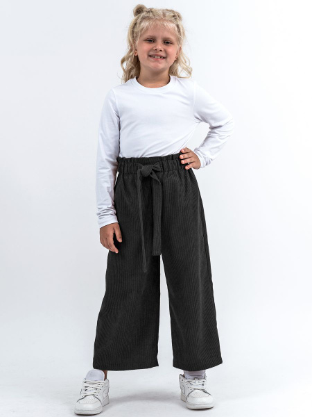 Брюки Девочки Valini кюлоты, палаццо черный Хлопок, Эластан Офисный/школьный, размер 158 Резинка ...