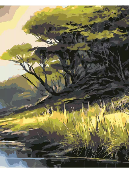 Картина по номерам на опушке леса у реки Размер 40х50, на холсте на ...