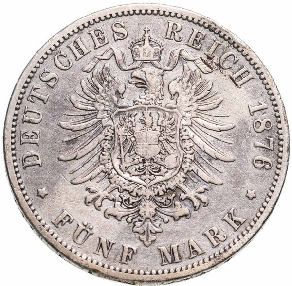 Монета Германия Империя 5 марок mark 1876 Bзнак монетного двора: B - Ганновер - купить в ...