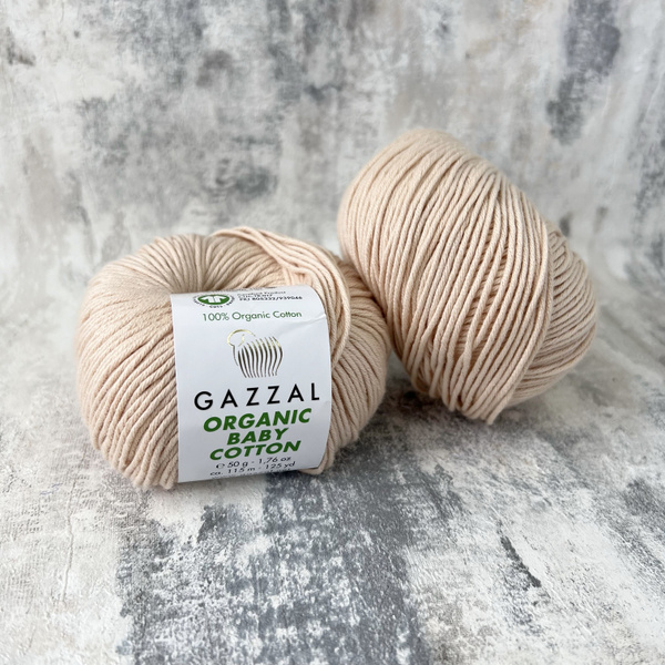 Пряжа Organic Baby Cotton Gazzal 442 кремовый; 3 шт; (100% органический ...