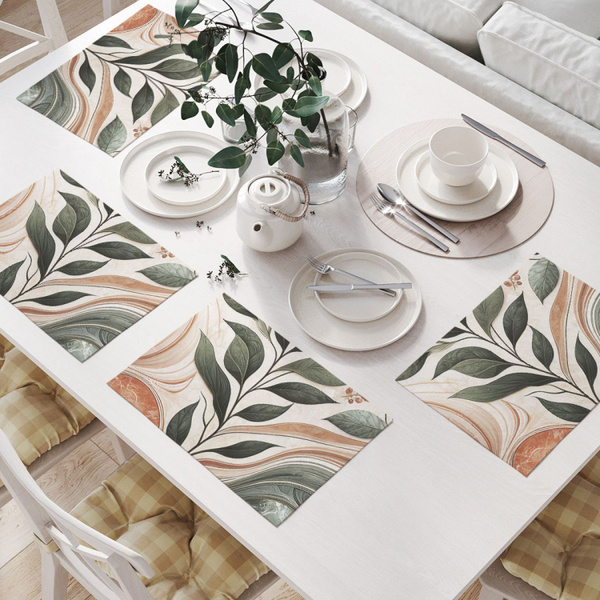 Салфетки на стол для сервировки прямоугольные, плейсмат "Лист в мраморе" JoyArty, 32x46 см, в ...
