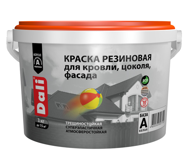 Краска DALI ДАЛИ резиновая д/кровли,цоколя,фасадов 3 кг коричневый 1/ ...