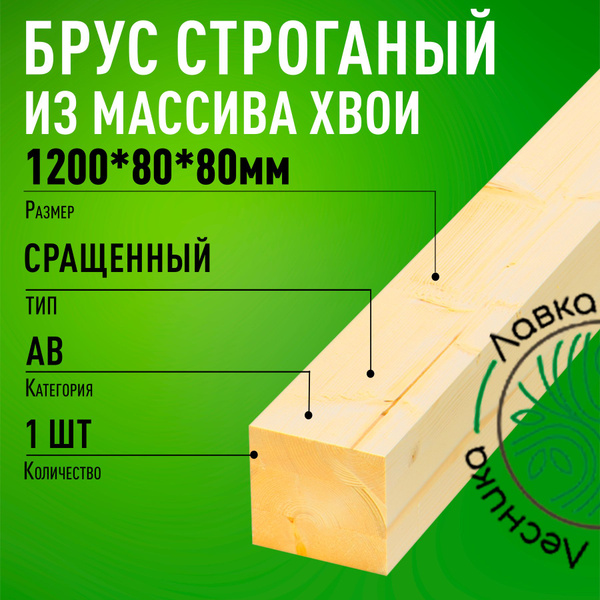Брус деревянный строганный 1200х80х80мм Хвоя 1 сорт - купить с ...