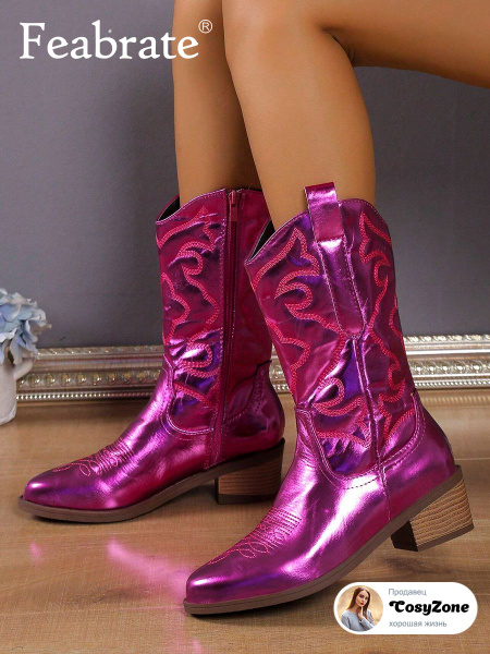 Казаки Женский Feabrate, размер 41 розовая фуксия Демисезон Толстый каблук Молния купить c ...