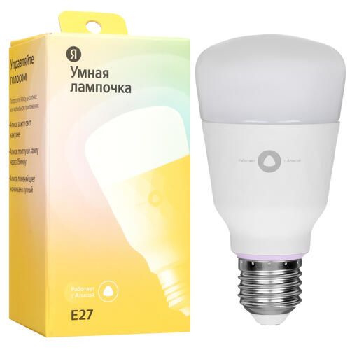 Умная светодиодная лампа Яндекс YNDX-00018 RGB Wi-Fi, E27, 8 Вт, 900 лм, 1700-6500 К, 220-240 В ...