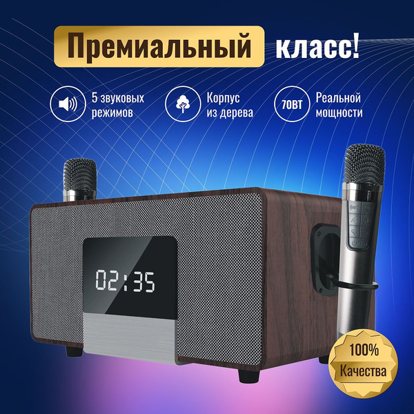 Характеристики RHM RM-K222: 200 Вт мощная BT-колонка с караоке, дерево, ДУ подробное описание ...