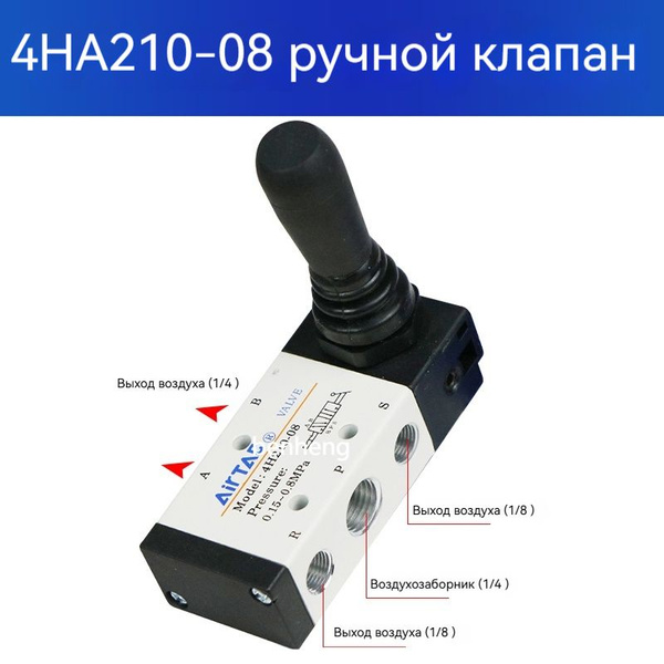 Пневмораспределитель ручной, Airtac 4HA210-08 (4HA21008G) 5/2, G1/4 c ...