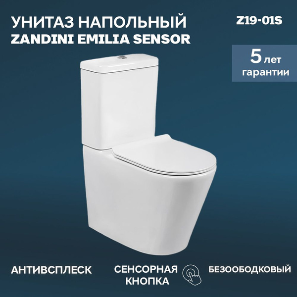 Унитаз напольный Zandini Emilia Sensor Z19-01S безободковый - купить с доставкой по выгодным ...