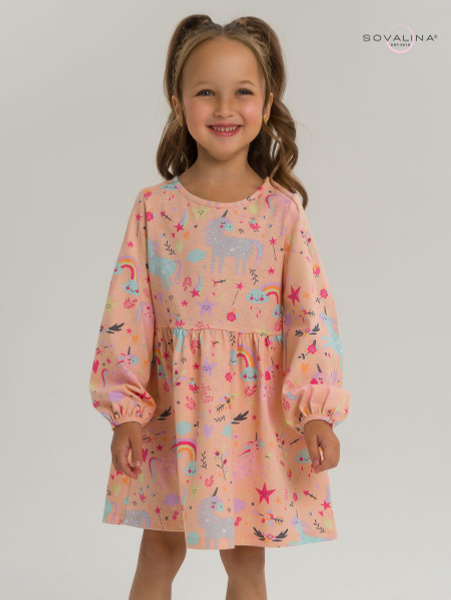 Платье Девочки SOVAlina персиково-розовый, бежевый прямое Повседневный Длинный Трикотаж, Хлопок ...