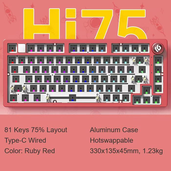 Игровая клавиатура проводная Hi75 DIY Kit, Ruby Red, Wired, Aluminium, коричнево-красный купить ...