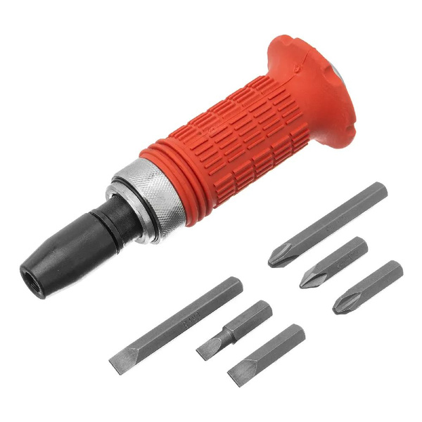 Отвертка ударно-поворотная 1/2, набор бит, 6 шт, обрезиненная ручка ...