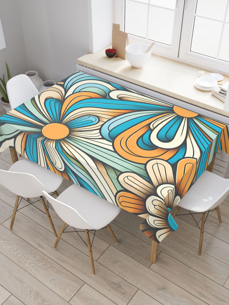 Прямоугольная водоотталкивающая скатерть на стол "Бутон ромашки" 145х180, JoyArty купить на OZON ...
