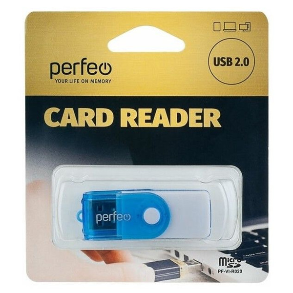 Картридер Perfeo PF-VI-R020, SD, MMC, micro SD, MS, M2, синий - купить с доставкой по выгодным ...