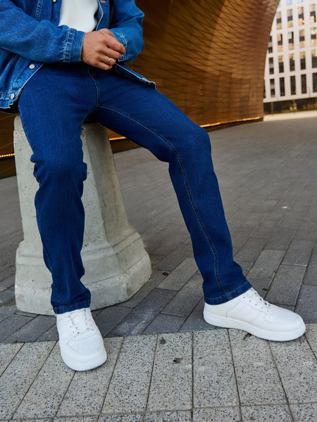 Джинсы Мужской GOODWIN ENACTMENT темно-синий прямые Джинс, размер 50, 48 прямой Молния, Пуговицы ...