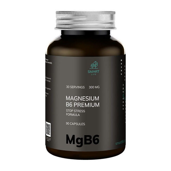 Smartlife Magnesium B6 Premium Stop Stress Formula, Магний + Витамин B6 ...