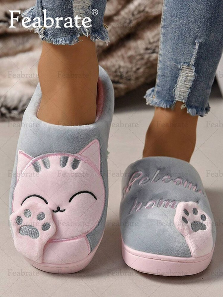 Тапочки Женский Feabrate, размер 36, 37 серый Круглый нос, Толстая подошва Без каблука Без ...