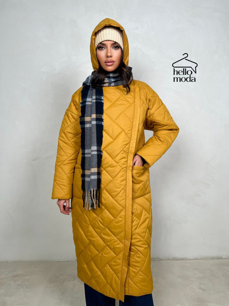 Пальто HELLO MODA!, Демисезон, размер 46, цвет горчичный, Полиэстер - купить по выгодной цене в ...