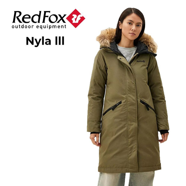 Пальто пуховое Женский RedFox оливковый Полиэстер, Хлопок, размер 46, 48 Длинный Зима Утиный пух ...