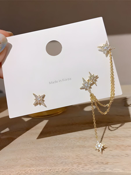 Серьги бижутерия золотые звездочки с цепочками пусеты подарок купить на ...