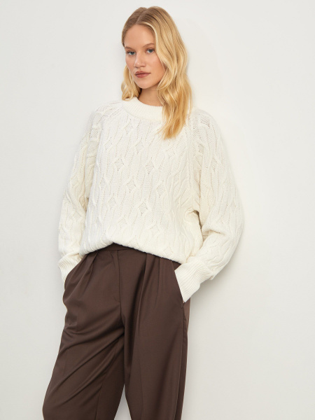 Джемпер Женский EMKA молочный, размер 44, 46 Без застежки Манжеты прямой Длинный Однотонный ...