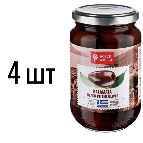 4 шт. DOLCE ALBERO Маслины вяленые с косточкой сорт Каламата, 370 мл ...