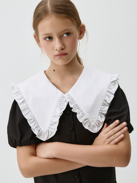 Блузка Девочки SELA черный, размер 146 Китай Офисный/школьный купить c доставкой на OZON по ...