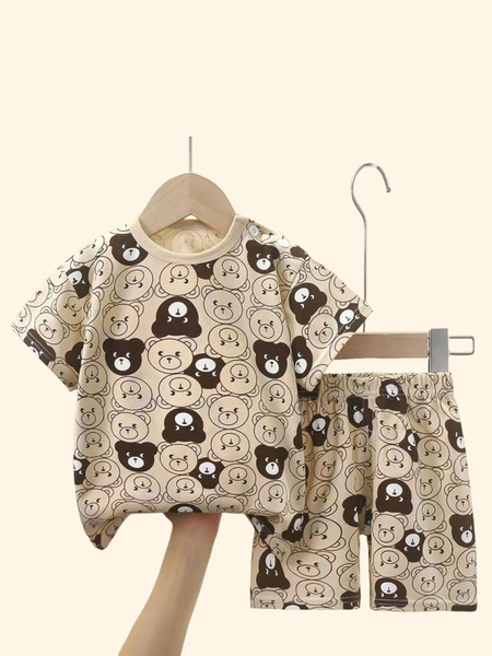 Домашний комплект Девочки, Мальчики BCATON Хлопок, размер 74 кофейная роза Анималистический ...