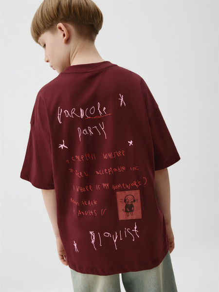 Футболка Мальчики SELA бордовый, размер 164 Надписи Повседневный Индия купить c доставкой на ...