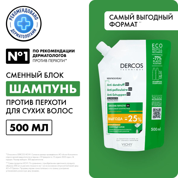Vichy Dercos Интенсивный шампунь-уход против перхоти и себореи для ...