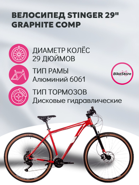 Велосипед STINGER 29" GRAPHITE COMP красный, алюминий, размер 22" купить c доставкой на OZON по ...