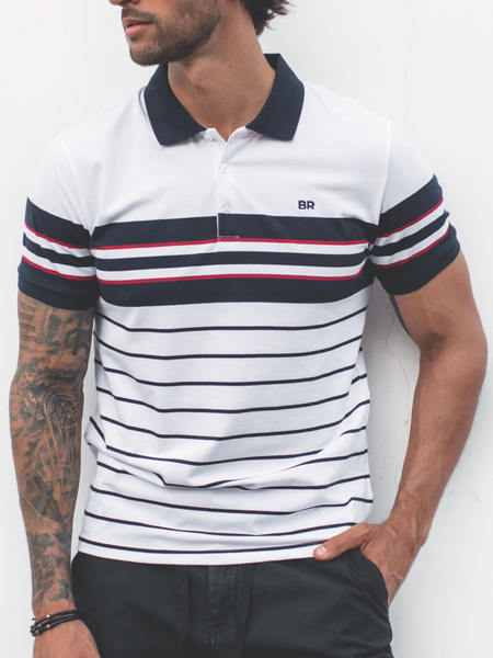 Поло Мужской Bronks белый Короткий, размер 52, 54 Хлопок, Спандекс Полоска свободный Воротник ...