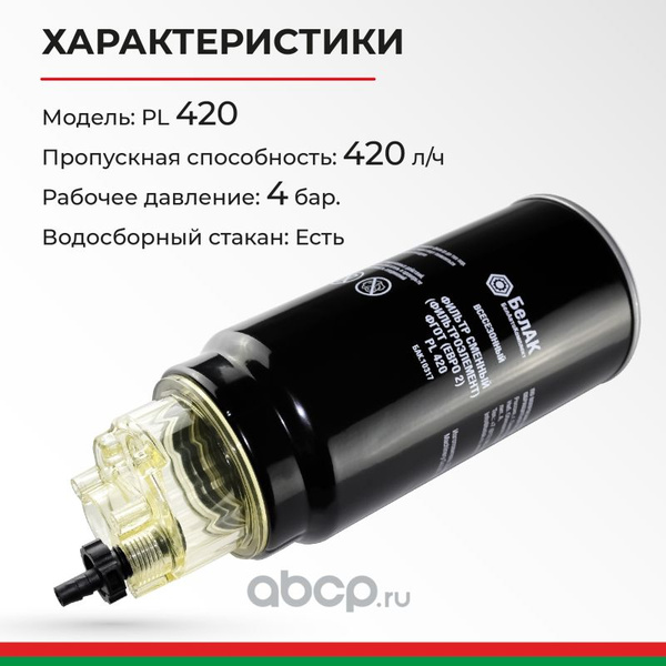 Фильтр топливный БелАК БАК.10317 грубой очистки, с отстойником ФГОТ ...