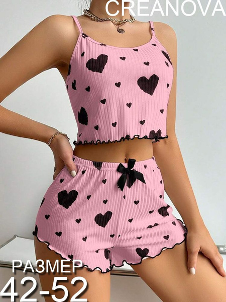 Пижама Женский CREANOVA Полиэстер, размер 48 розовый Без рукавов купить c доставкой на OZON по ...