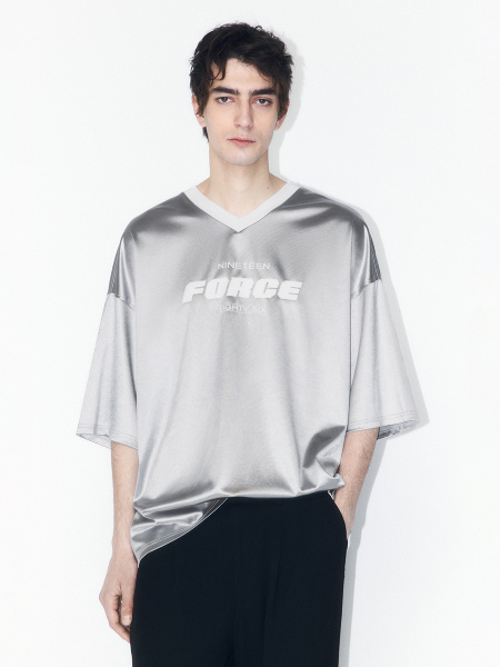 Футболка Мужской Befree серебристый Короткий, размер 44 Трикотаж Разноцветный прямой ...