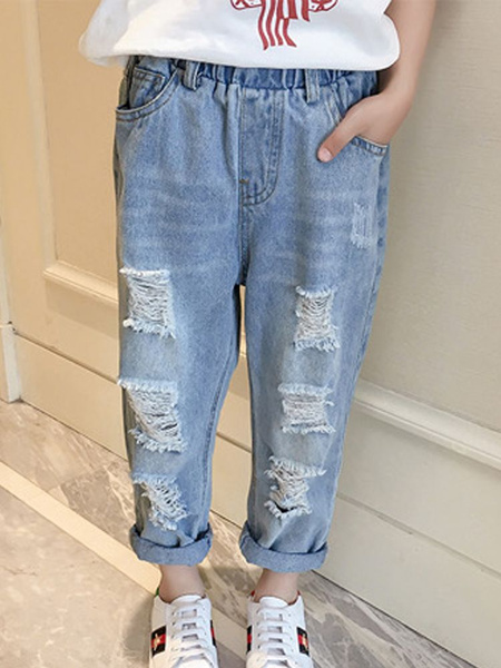 Джинсы Мальчики, Девочки BCATON небесно-голубой Хлопок, размер 120 облегающий Средняя Китай На ...