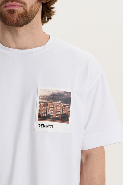 Футболка Мужской REKINCO белый Короткий, размер 48 Кулирная гладь ...