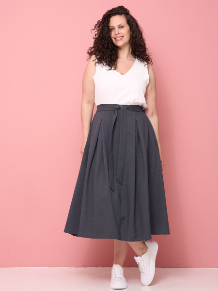 Юбка Женский SPARADA серый Смесовая ткань трапеция, размер 62, 64 Резинка, Пояс Миди Пояс/ремень ...