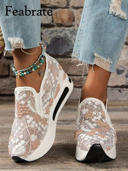 Слипоны Женский Feabrate Синтетическая дышащая сетка, размер 37 R (средняя) Лето Без застёжки ...