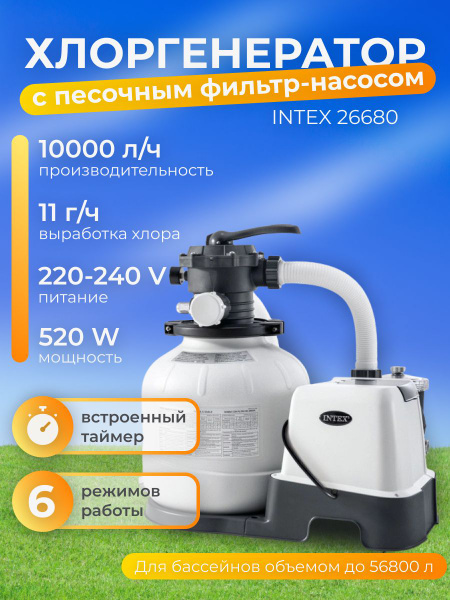 Хлоргенератор с песочным фильтр-насосом Intex 26680 для бассейна купить ...