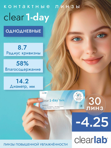 Контактные линзы Clearlab Clear 1-Day Однодневные, -4.25 / 14.2 / 8.7, 30 шт. купить на OZON по ...