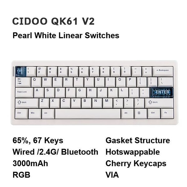Cidoo Игровая клавиатура беспроводная Keyboard, (CIDOO Pearl White ...