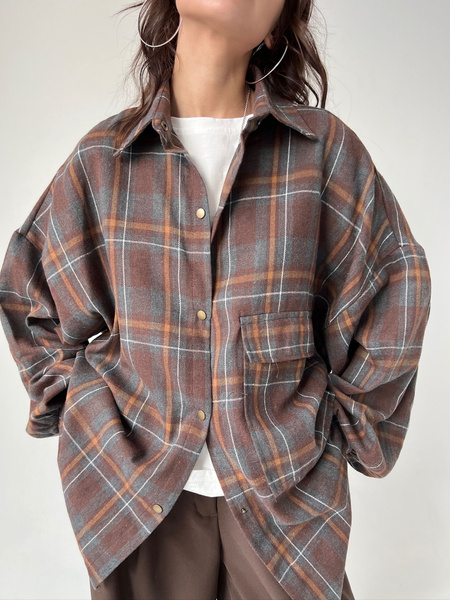 Рубашка Женский AEXX коричневый, шоколадно-коричневый Длинный Хлопок ...