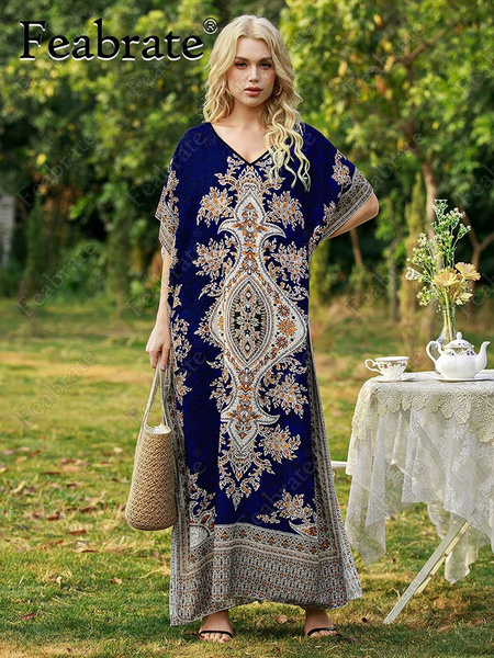 Платье Женский Feabrate синий Повседневный Средний Вискоза, размер 46, 60 Без застежки оверсайз ...